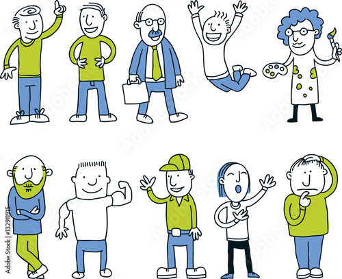 A set of ten cartoon men with a variety of characteristics. Vecteur ...