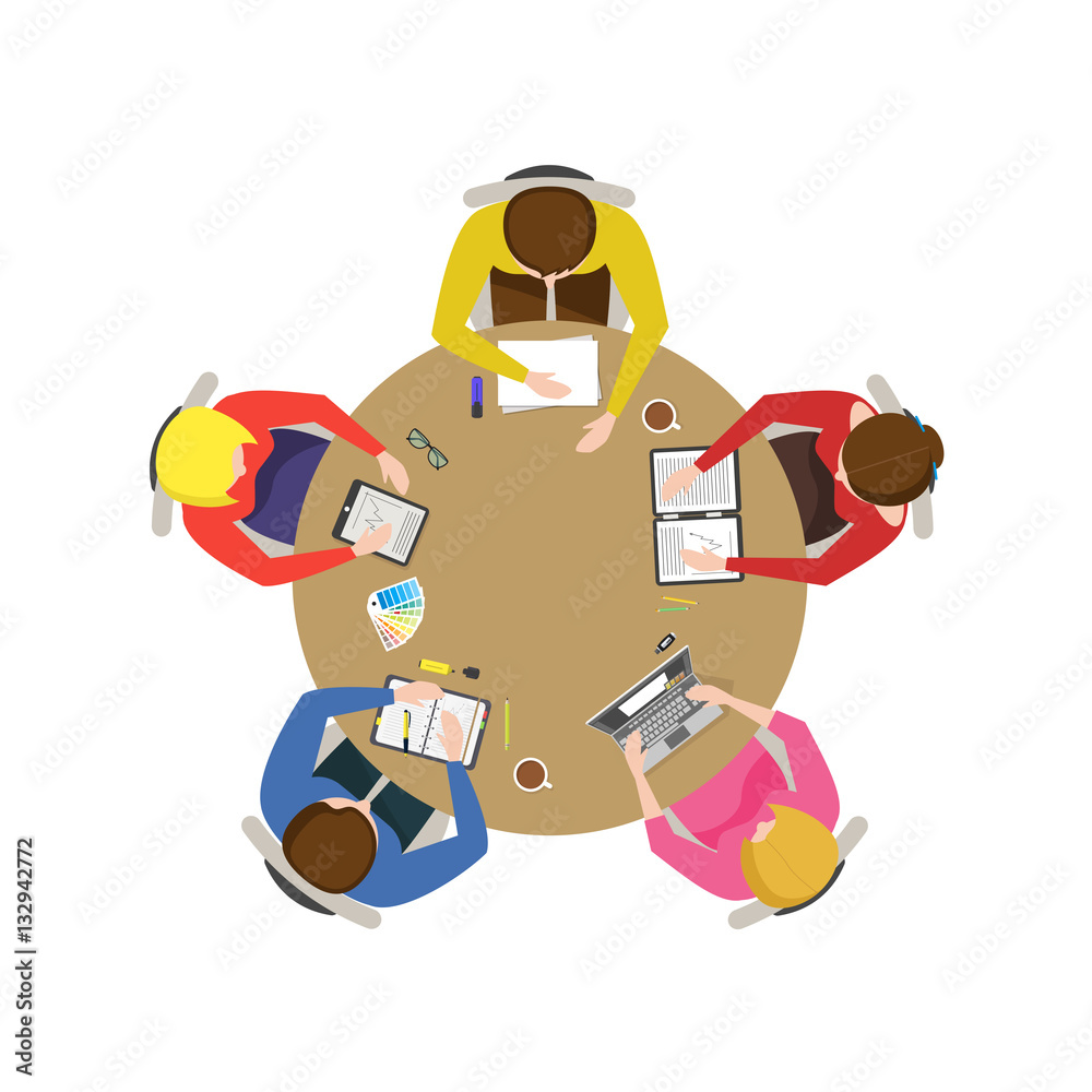 Cartoon Team Meeting. Vector Stock Vector | Adobe Stock