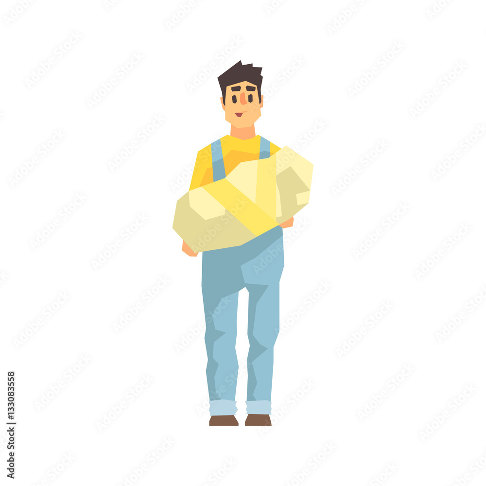 Worker Holding Wrapped Package In Hands, Delivery Company Employee ...