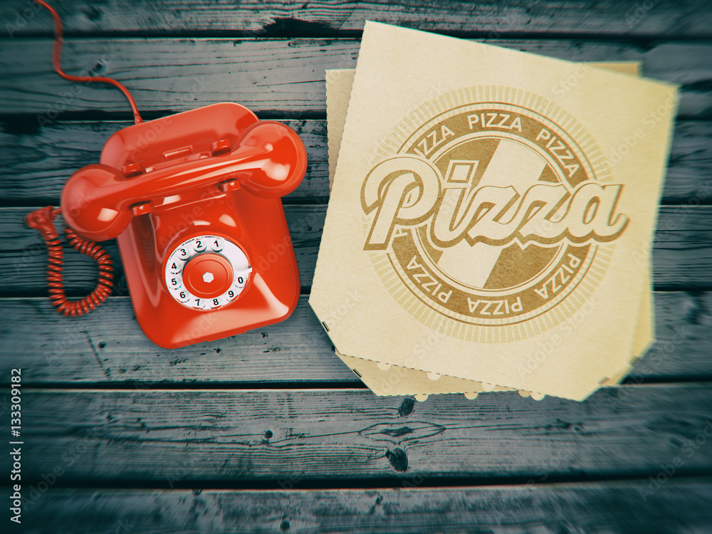 Pizza ordering and delivery concept. Vintage telephone and pizza Stock ...