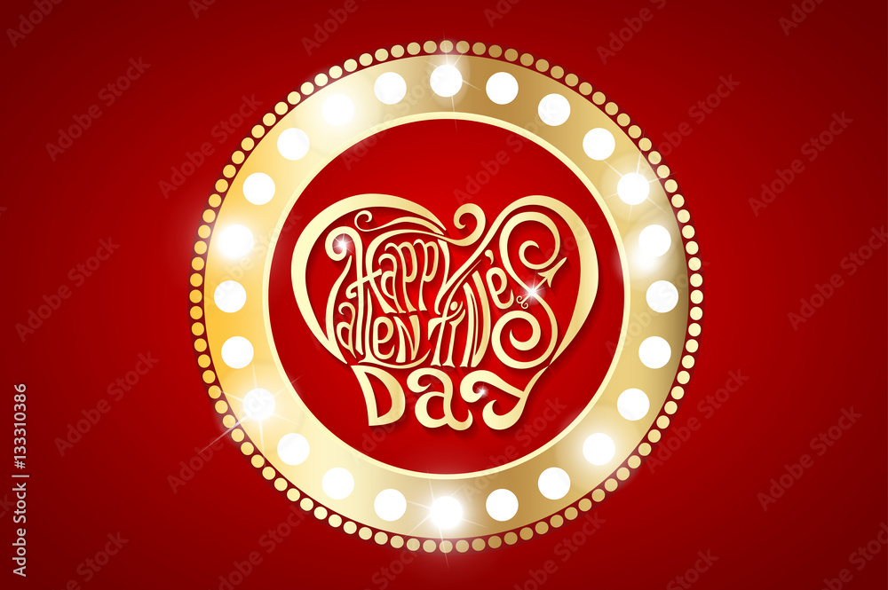 Happy Valentines Day hand drawing lettering red styled design. Shining ...