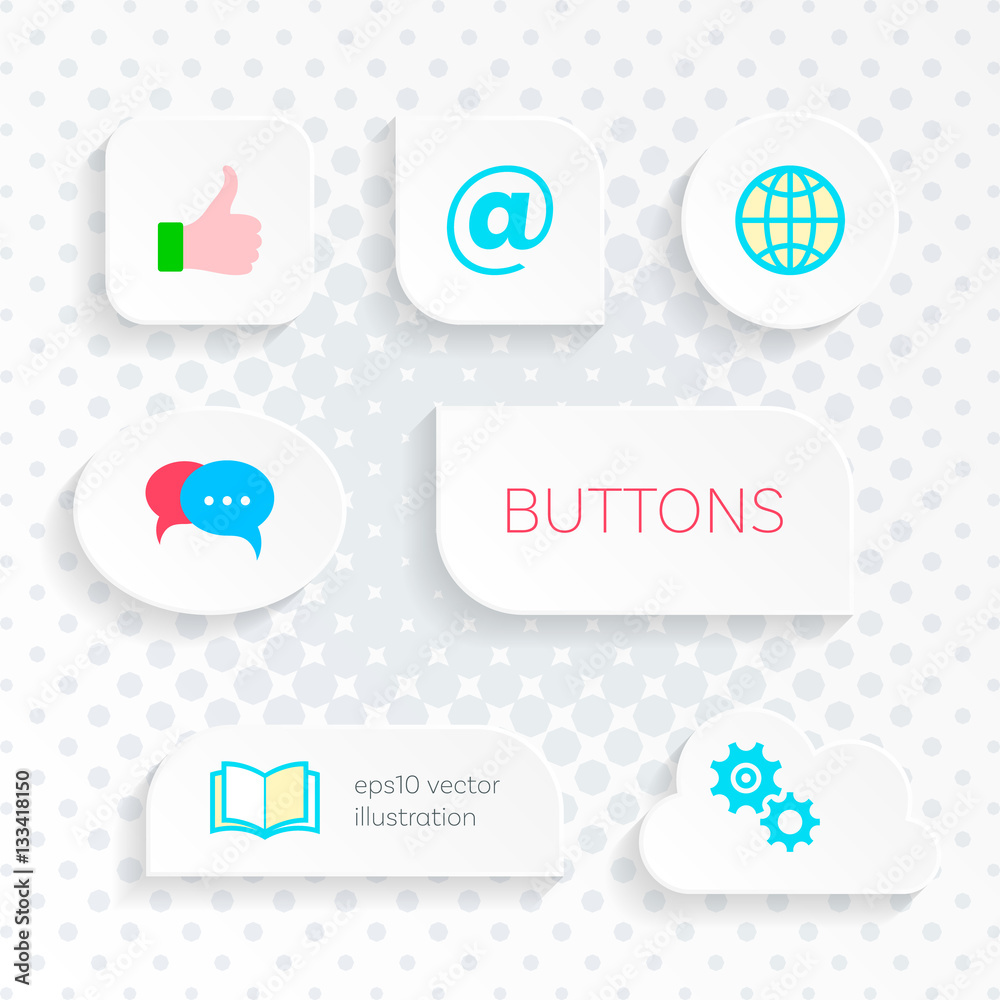 Vector white web buttons with simple icons Stock Vector | Adobe Stock