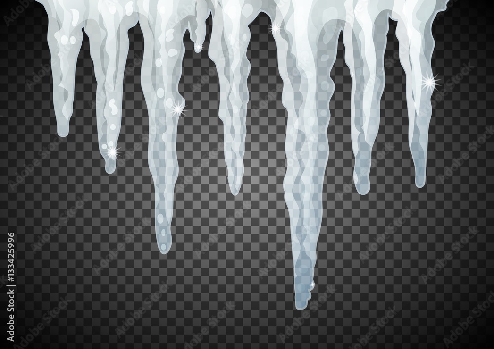 Translucent icicles in blue colors on transparent background. Vector ...