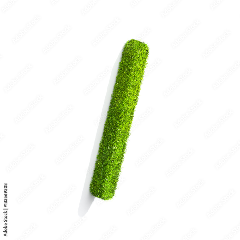 Grass slash punctuation mark from isometric angle with shadow on ground ...