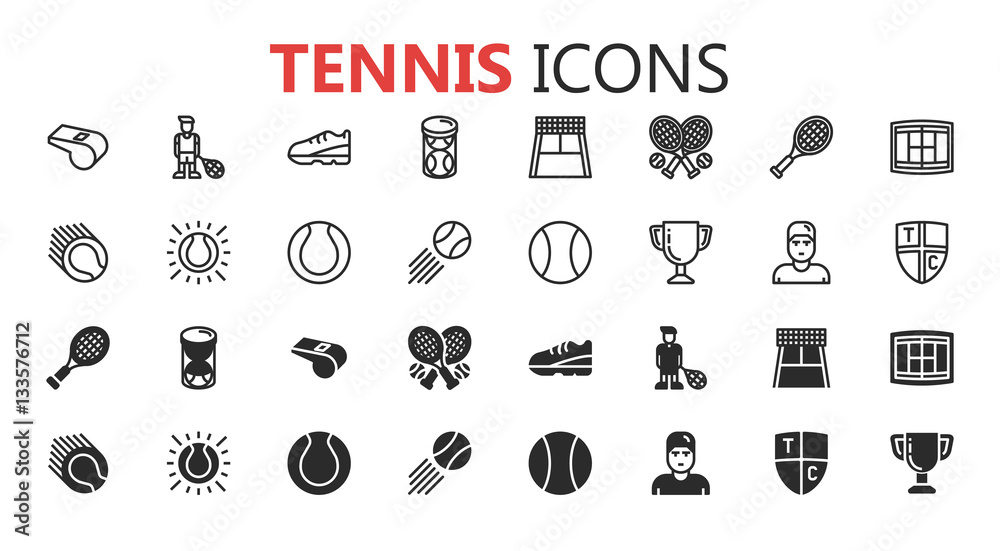 Simple modern set of tennis icons. Premium symbol collection. Vector ...