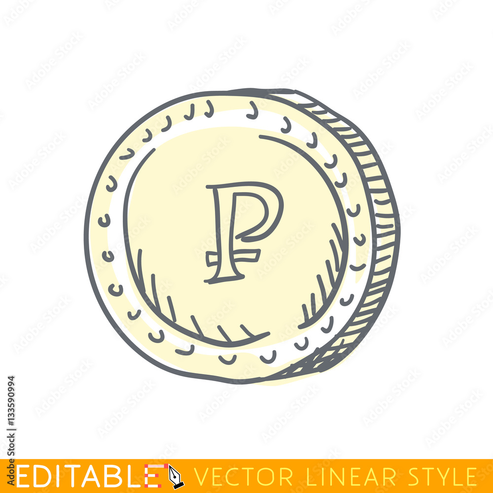 Russian Ruble. Doodle style international currency symbol coins ...