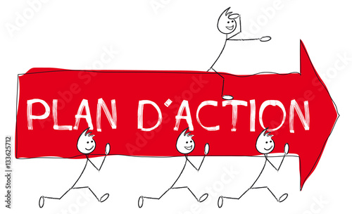 personnages qui portent une flèche avec marqué plan d'action Vecteur ...