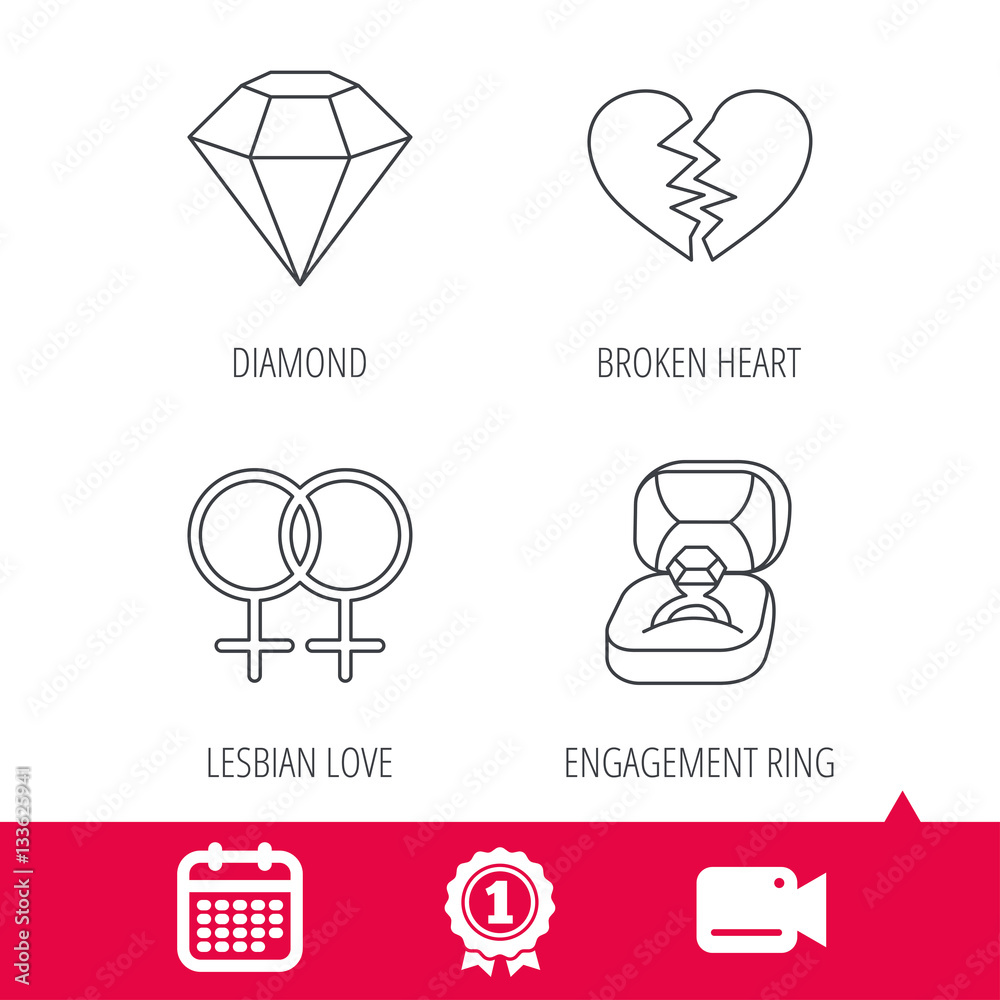 Achievement and video cam signs. Broken heart, diamond and engagement ...