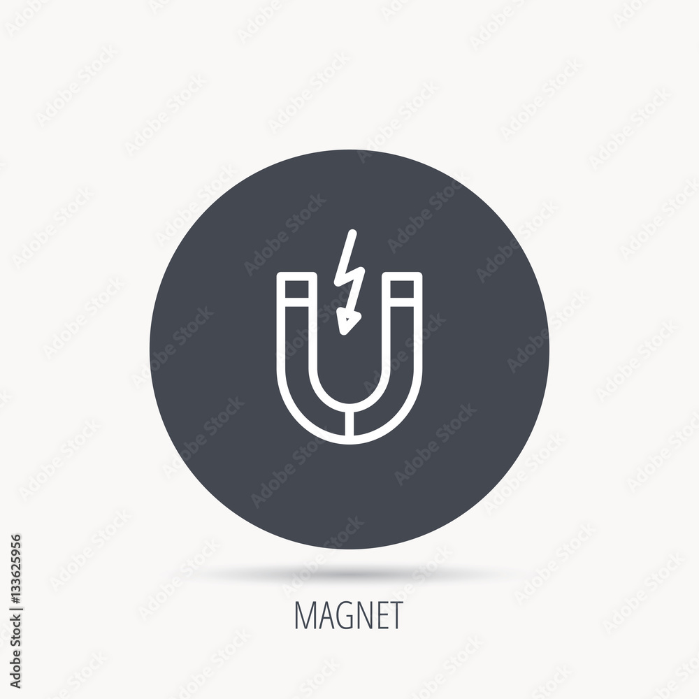 Magnet icon. Magnetic power sign. Physics symbol. Round web button with ...