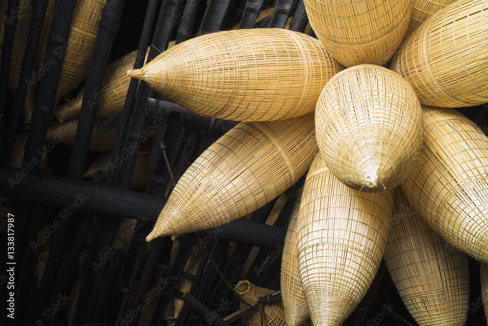 Vietnamese old traditional bamboo fish trap Stock Photo | Adobe Stock