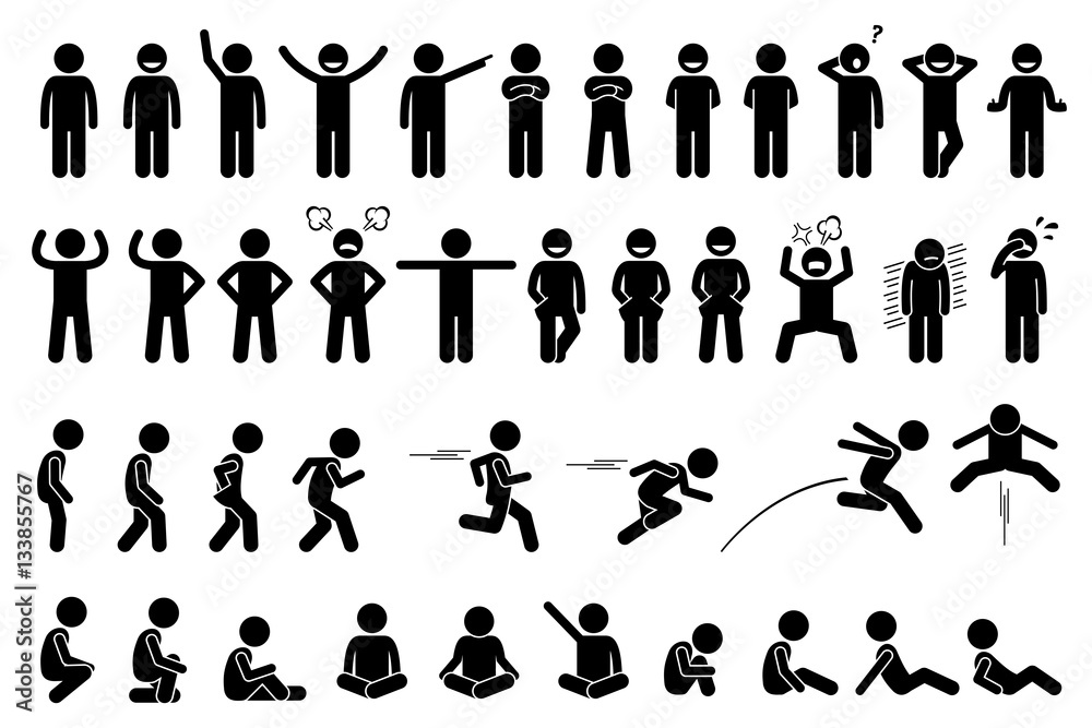 Children basic poses, actions, postures, feelings, and emotions. The ...