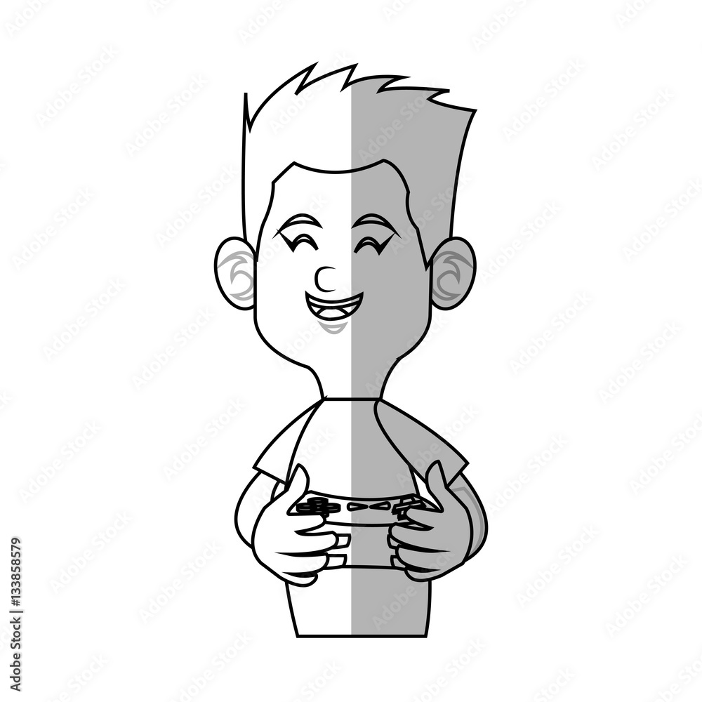 boy cartoon playing videogames over white background. vector ...