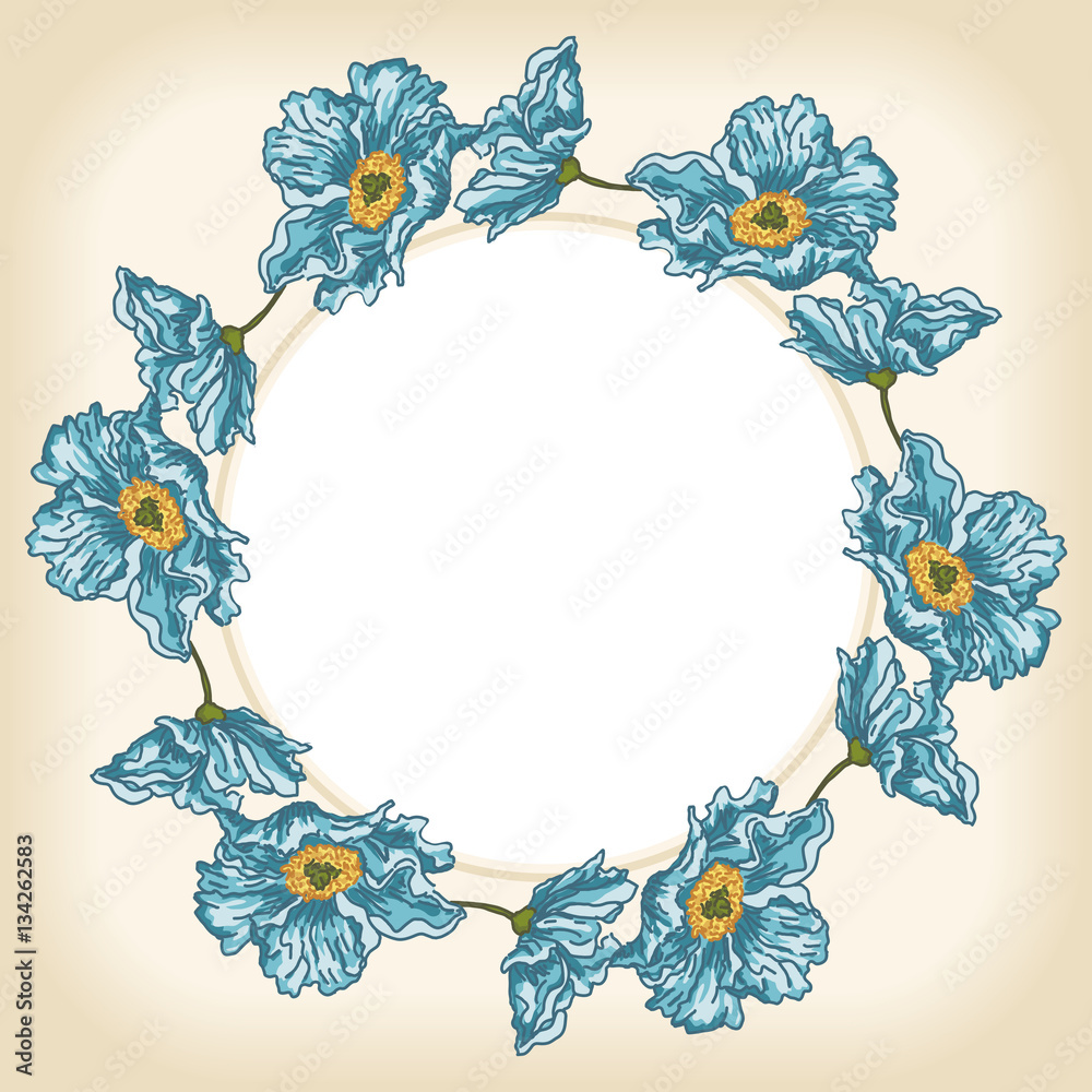 Blue flowers background circle frame Stock Vector | Adobe Stock