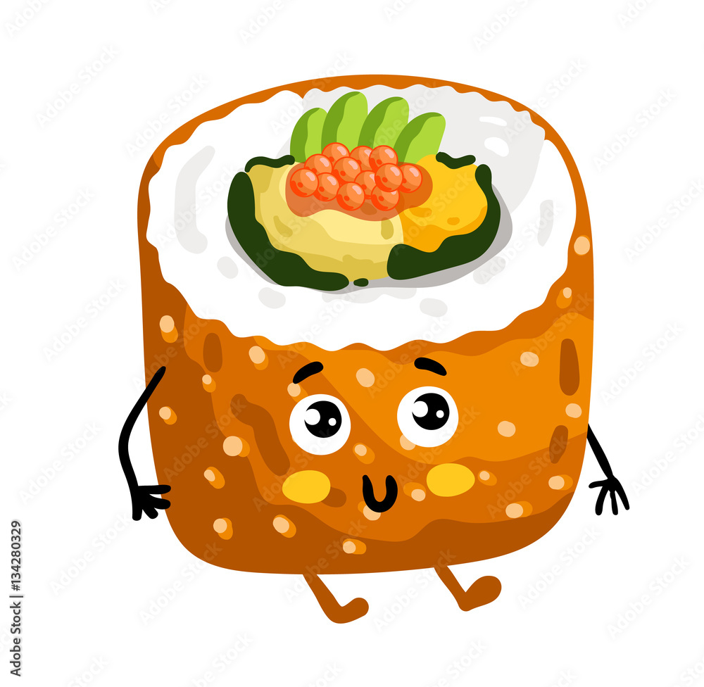 Cute sushi roll cartoon character isolated on white background vector ...