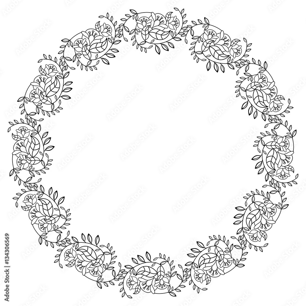 Elegant round frame with contours of flowers. Vector clip art. Stock ...