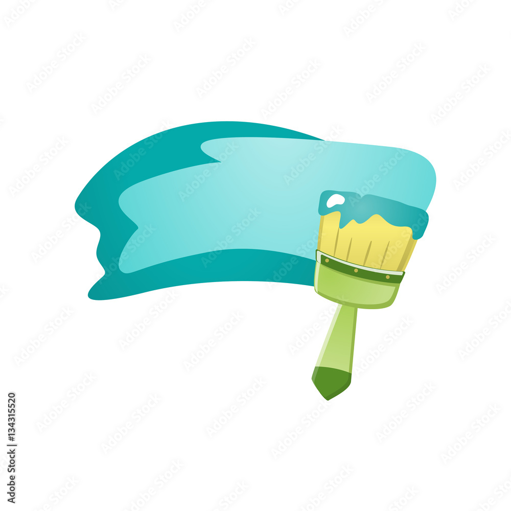 Paint brush with blue paint stroke isolated on white background, vector ...