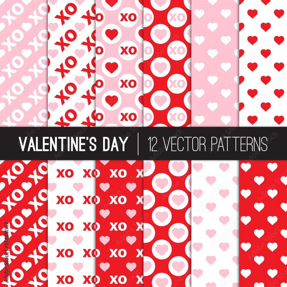 Pink and Red Valentine's Day Patterns with Hearts, Hugs and Kisses XOXO ...