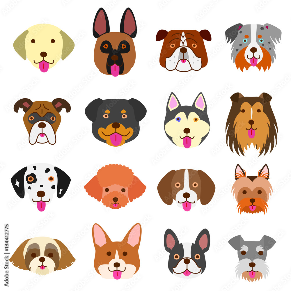 cute dogs faces set Stock Vector | Adobe Stock