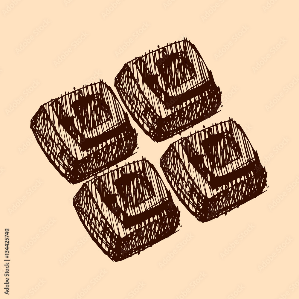 Broken chocolate bar cocoa hand drawn sketch illustration. Stock Vector ...
