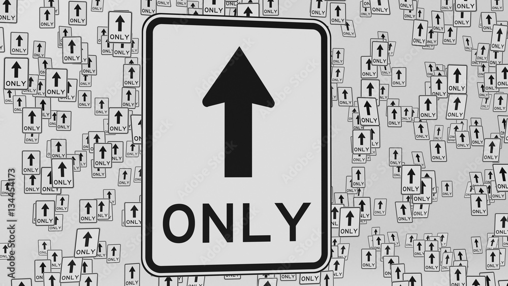 Forward only traffic signs floating in empty white space. This image is ...