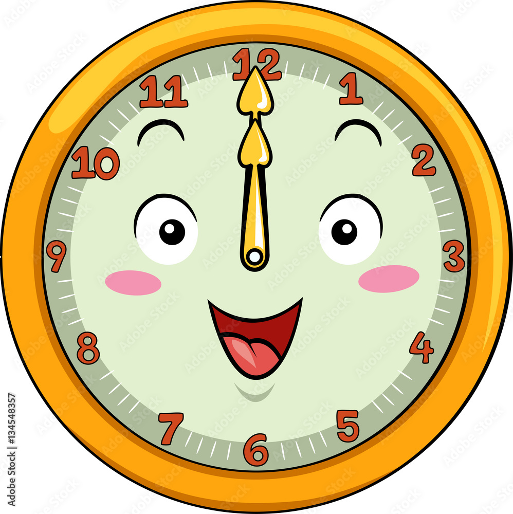 Mascot Clock 12 Noon Stock Vector | Adobe Stock