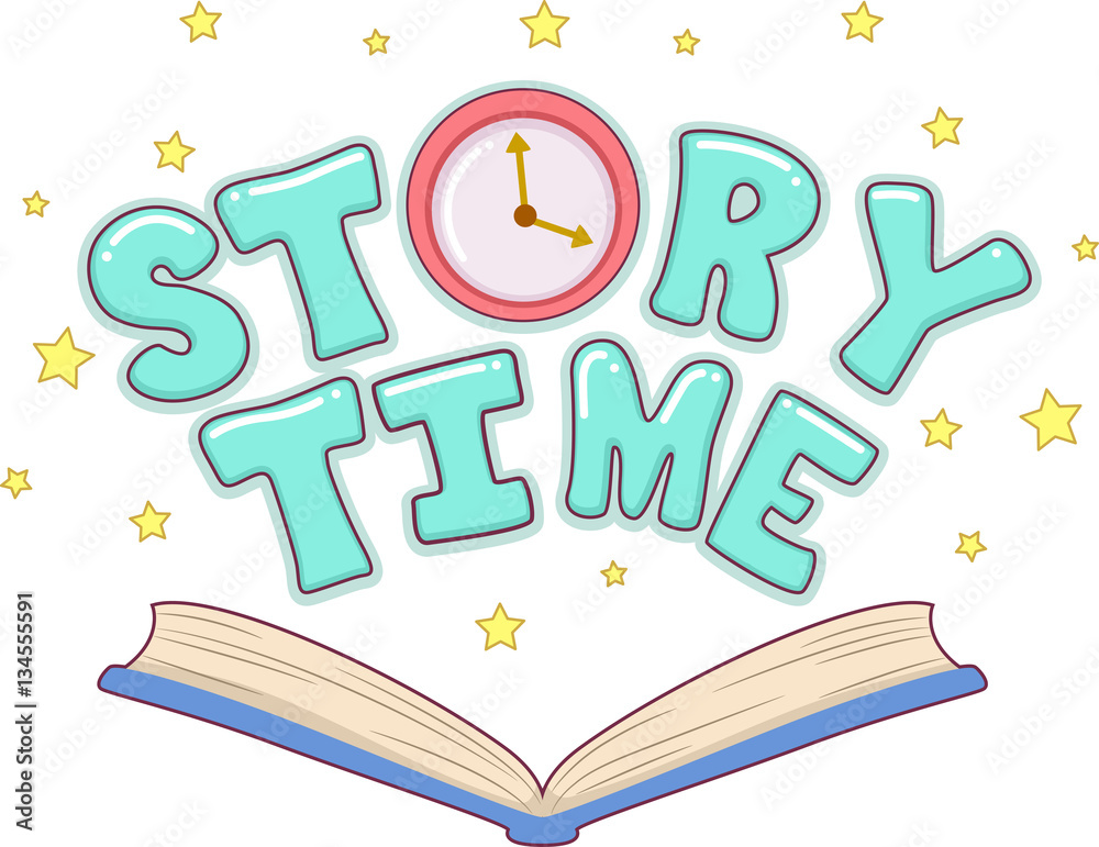 Book Story Time Lettering Clock Stock Vector | Adobe Stock
