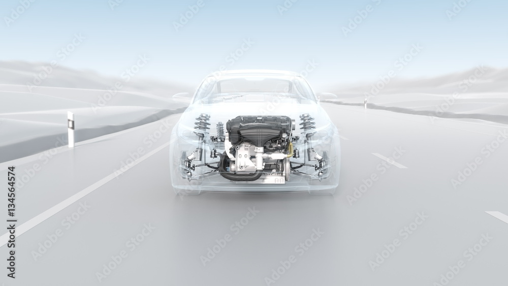 City car structure overview during driving Top View . 3d illustration の ...
