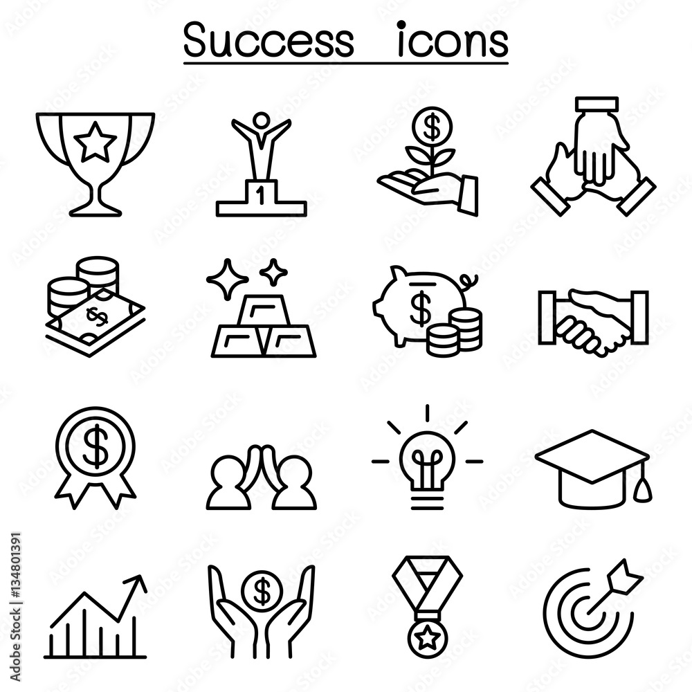 Success icon set in thin line style Stock Vector | Adobe Stock