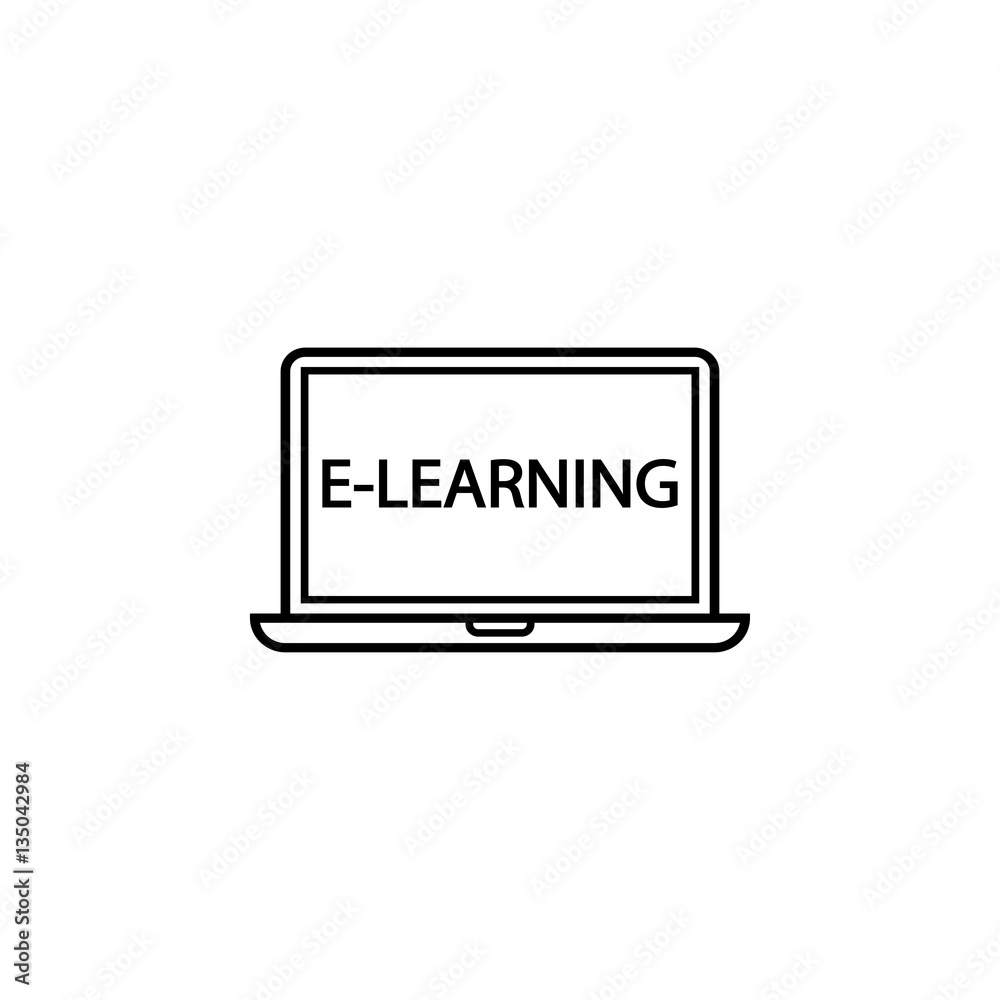 E-learning line icon, Education and school element, laptop and online ...