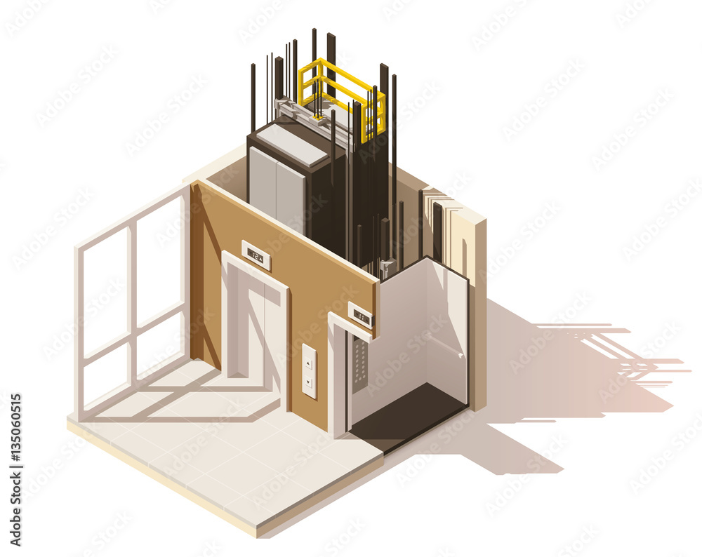 Vector isometric low poly elevator cutaway icon Stock Vector | Adobe Stock