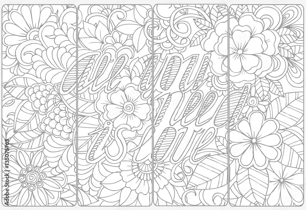 Floral doodles for coloring.Vector set of monochrome bookmarks . Stock ...