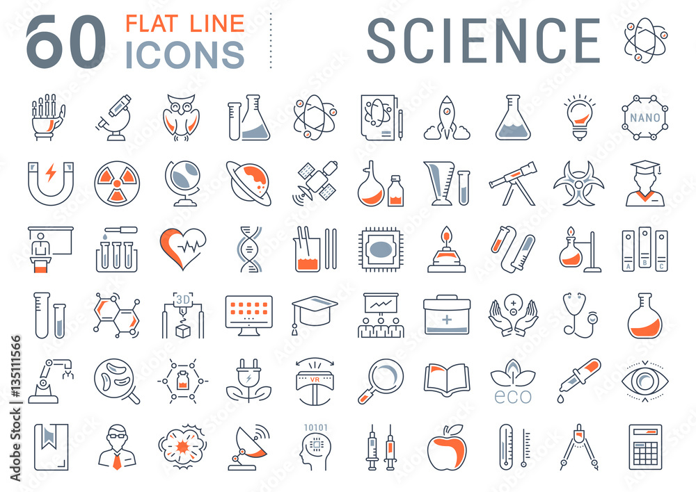 Set Vector Flat Line Icons Science Stock Vector | Adobe Stock