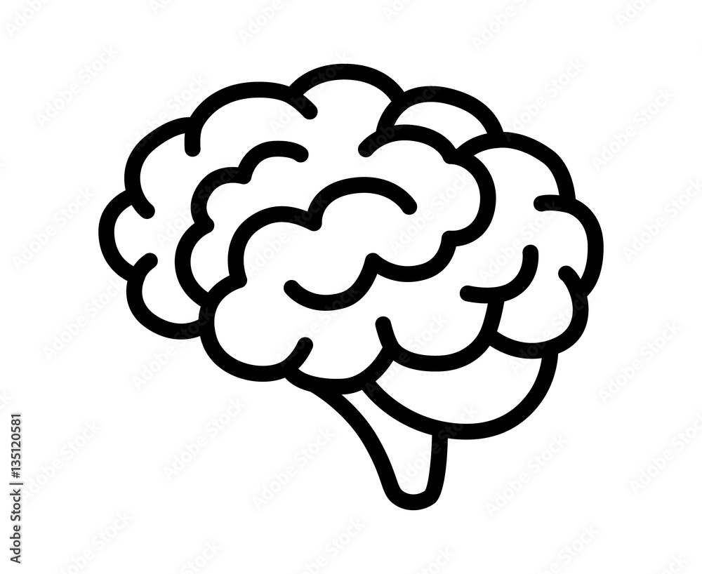 Brain or mind side view line art vector icon for medical apps and ...