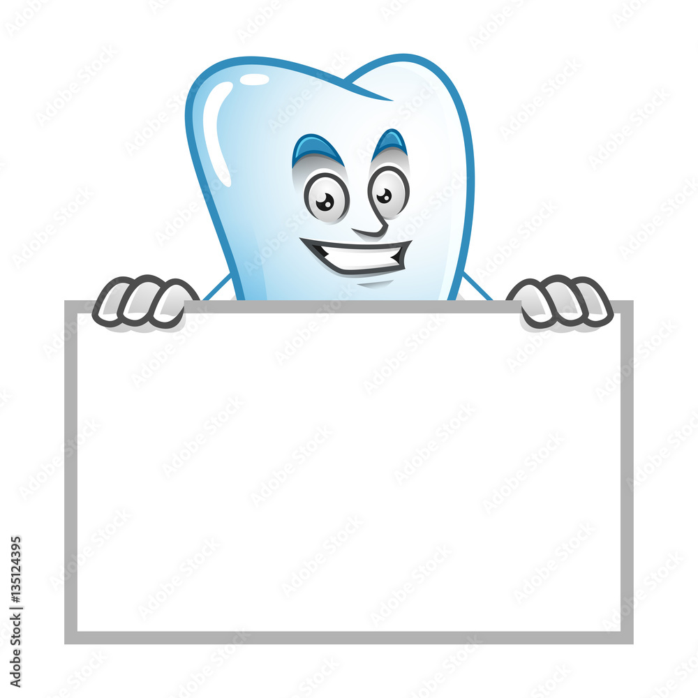 tooth mascot with blank sign, tooth character, tooth cartoon vector ...