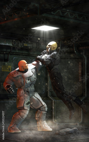 Futuristic human and alien fight Illustration Stock | Adobe Stock