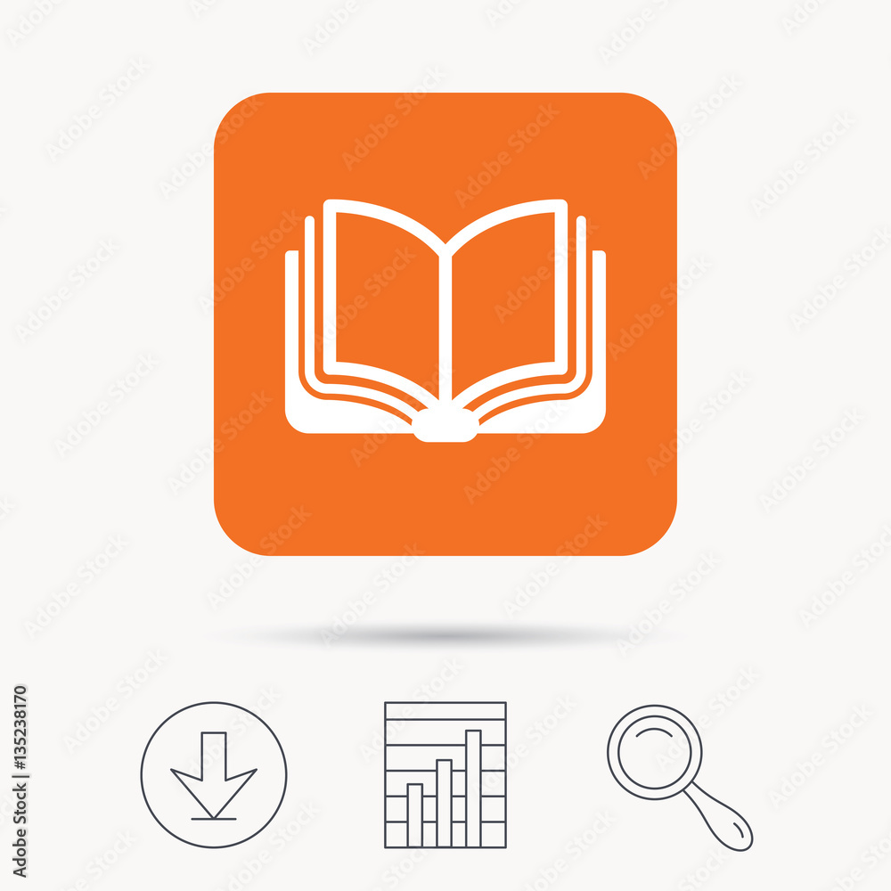 Book icon. Study literature sign. Education textbook symbol. Report ...