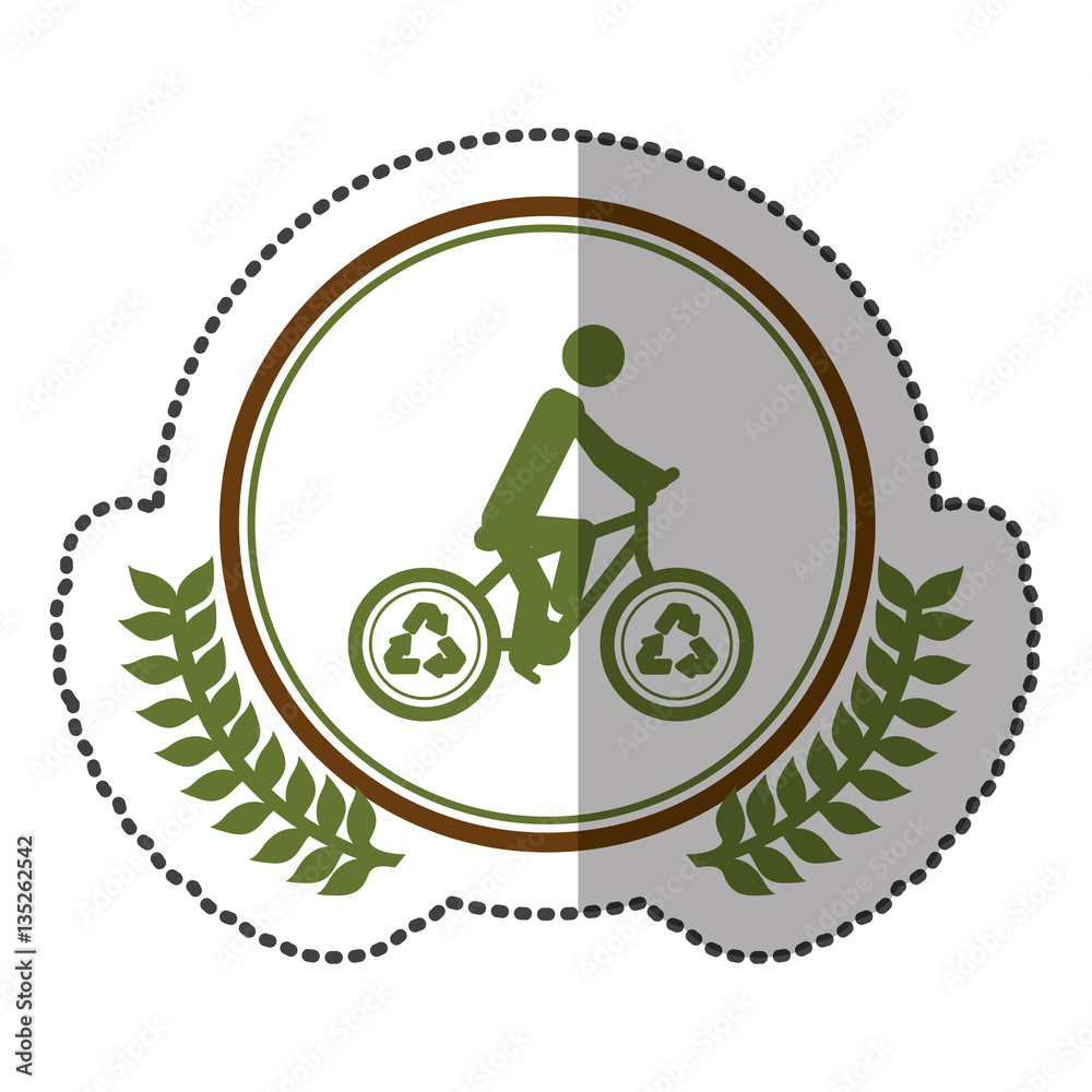middle shadow sticker colorful with olive crown with man in bike with ...