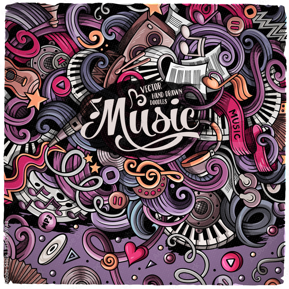 Cartoon hand-drawn doodles Musical illustration Stock Vector | Adobe Stock