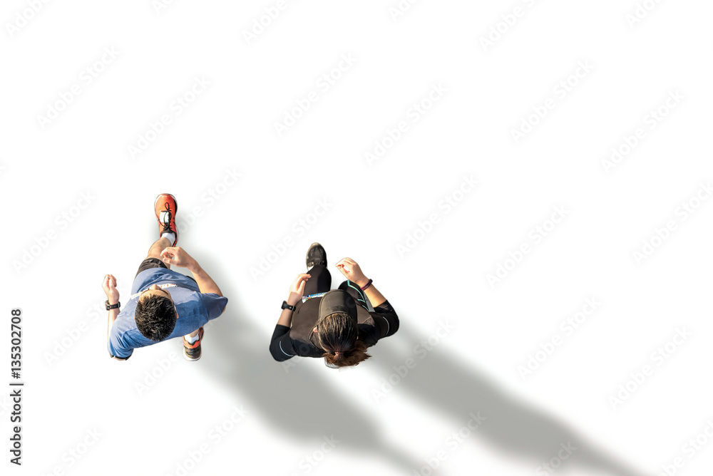 Top view of fitness female and male running Stock Photo | Adobe Stock