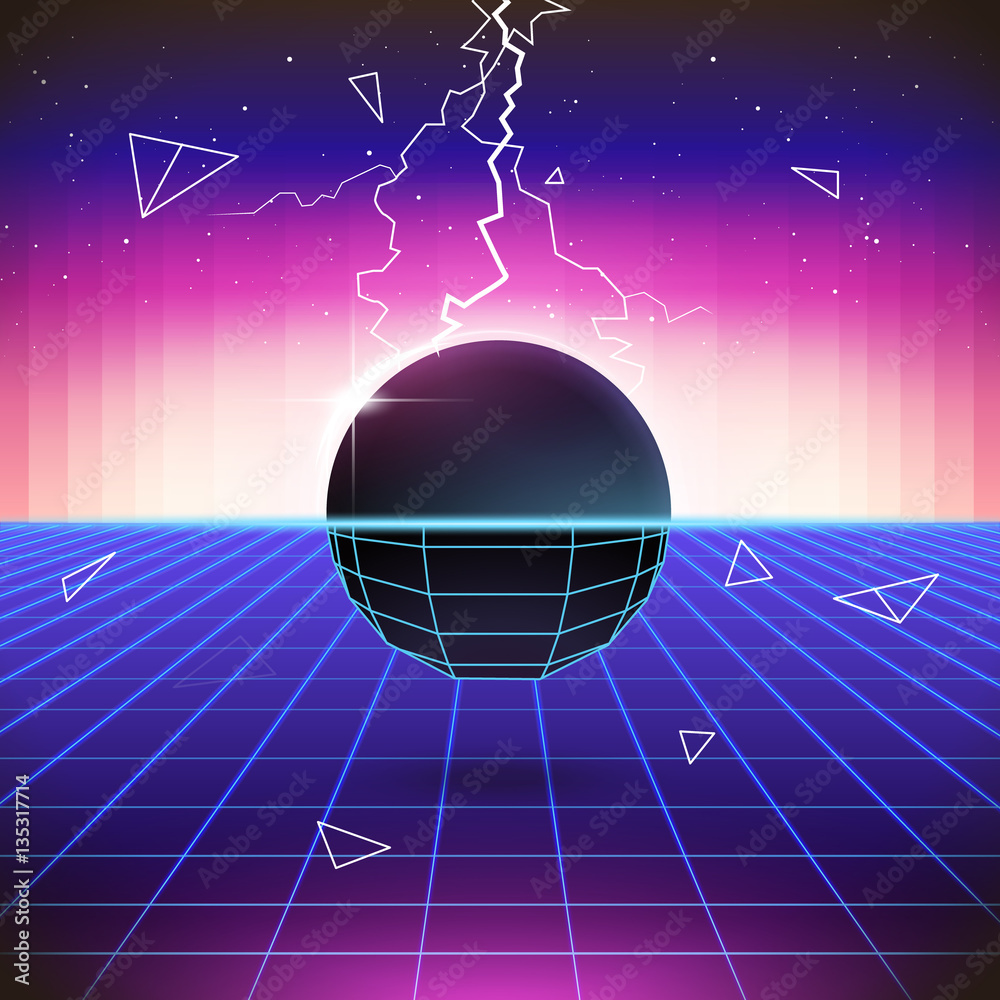 Stock-Vektorgrafik „80s Retro Sci-Fi Background with 3D Objects. Vector ...