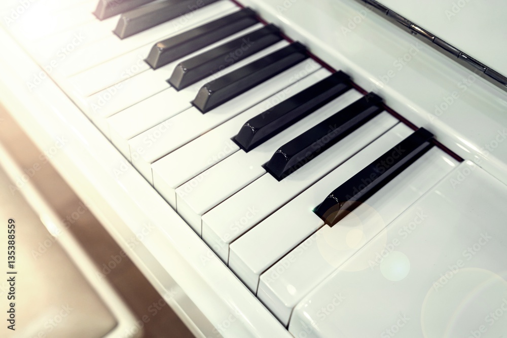 Music concept image : Close up shot of white grand piano Keys. The New ...