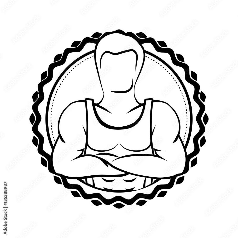 silhouette sticker border with muscle man crossed arms vector ...