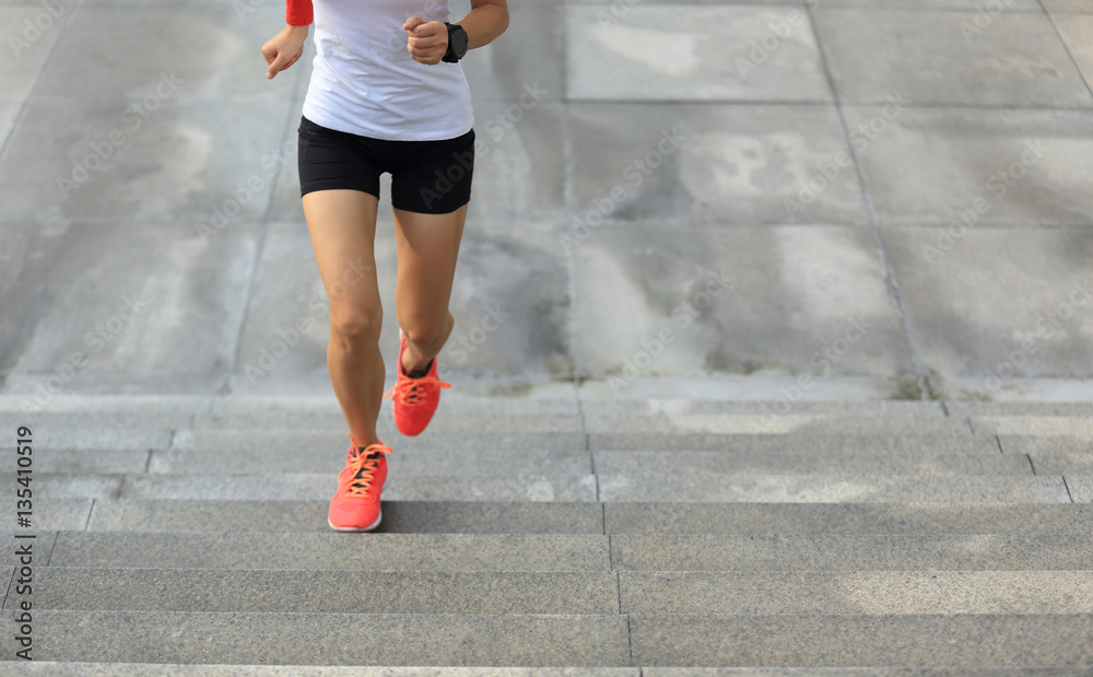 Stock-Foto „young sport woman running upstairs on city stairs“ | Adobe ...
