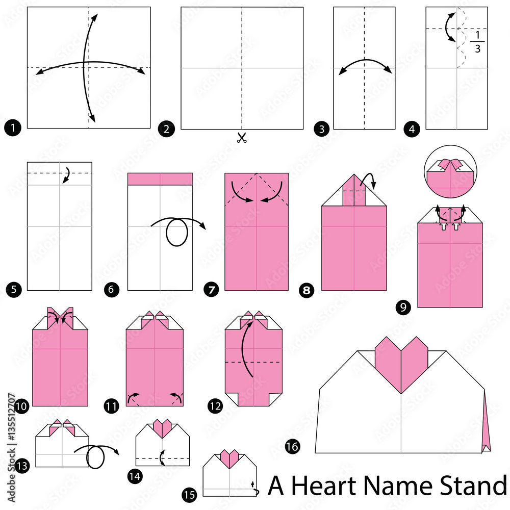 step by step instructions how to make origami A Heart Name Stand. Stock ...