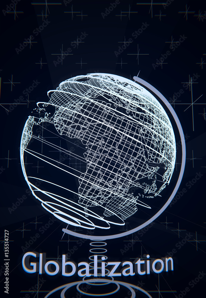 Globalization concept illustrated by a futuristic glowing terrestrial ...