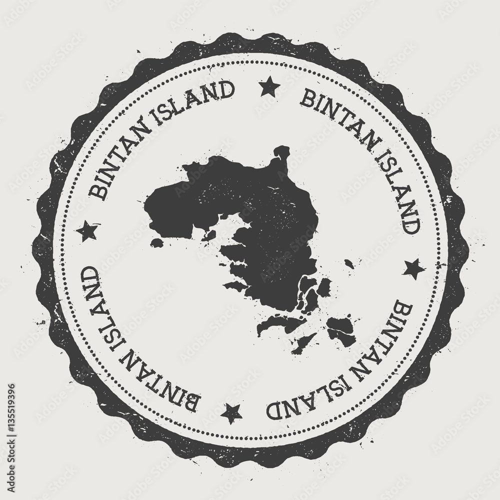 Bintan Island sticker. Hipster round rubber stamp with island map ...