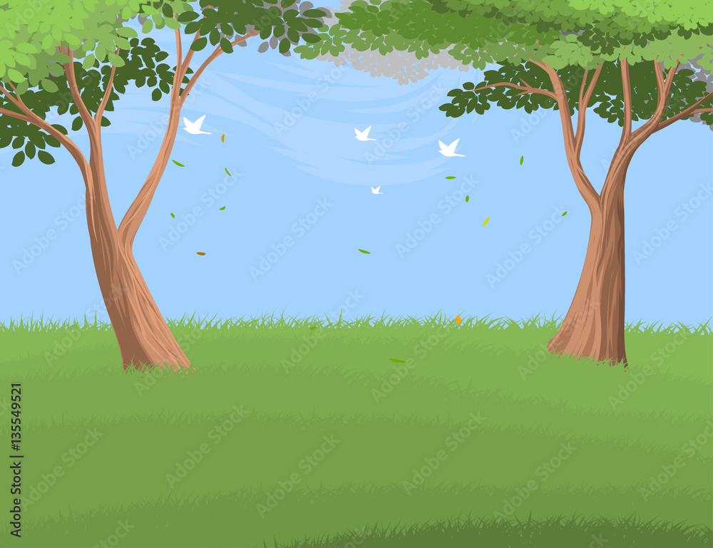 Beautiful forest trees scenery vector nature landscape background Stock ...