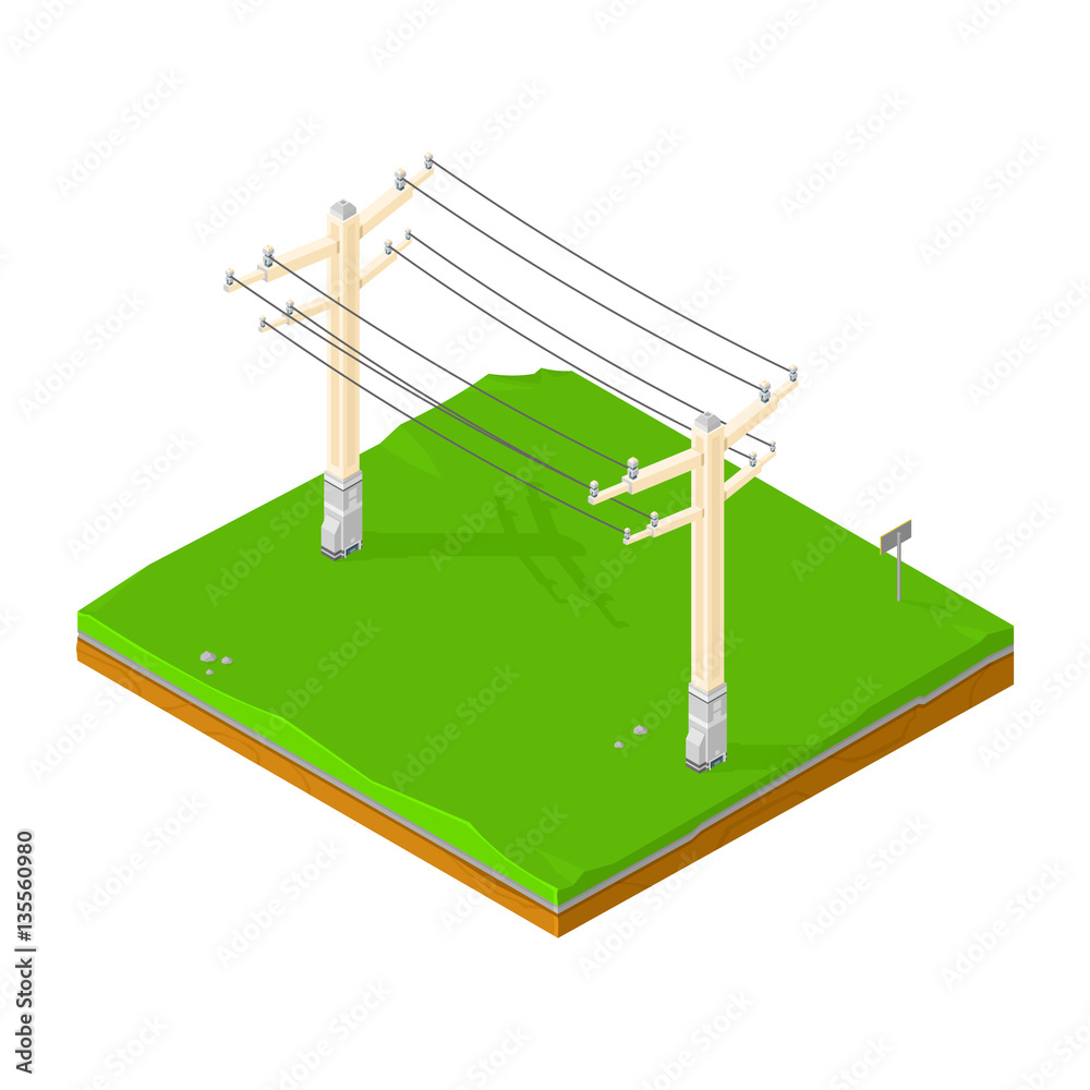 Isometric Power lines Landscape Icon. Vector illustration of new high ...