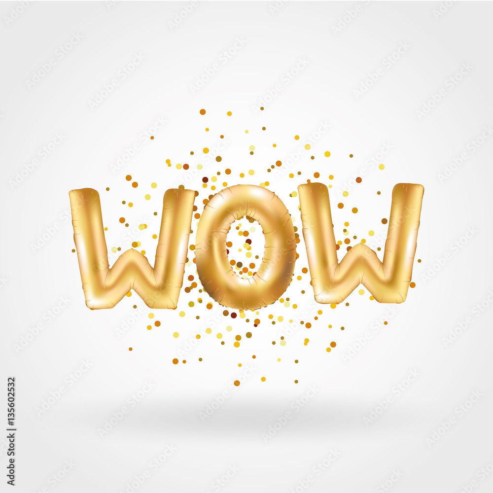 Gold WOW balloons character Stock Vector | Adobe Stock