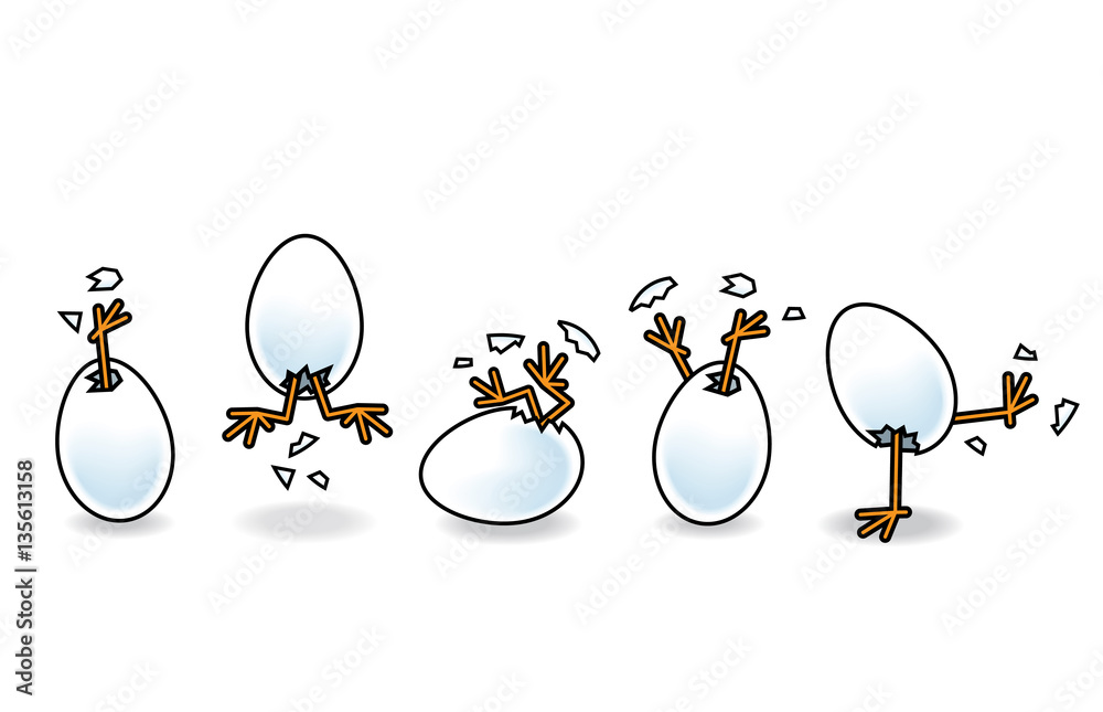 Five Easter Chicks with Legs Hatching from Eggs Stock Vector | Adobe Stock